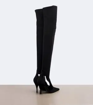 Alaïa Cutout Suede-trimmed Over-the-knee Boots