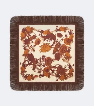 La DoubleJ Coven Reversible Fringed Silk Twill Scarf - Brown