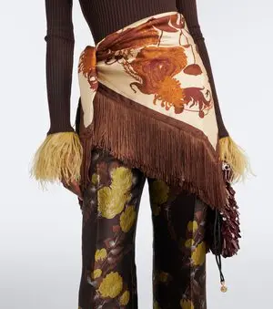 La DoubleJ Coven Reversible Fringed Silk Twill Scarf - Brown