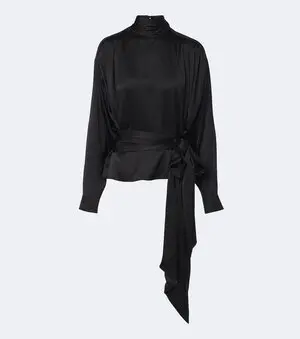 Balmain Bow-detail Silk Satin Blouse - Black
