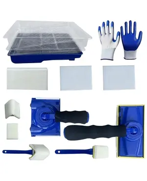 XDOVET Paint Edger Tool Kit 360degree Handle Trimmer Wall Ceiling Refill Pads Gloves Trays - Blue