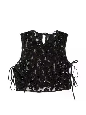Cecilie Bahnsen Feeba Sequin-embellished Floral Top - Black