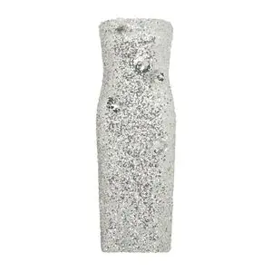 SOUR FIGS Floral Embellished Sequin Dress - Silver