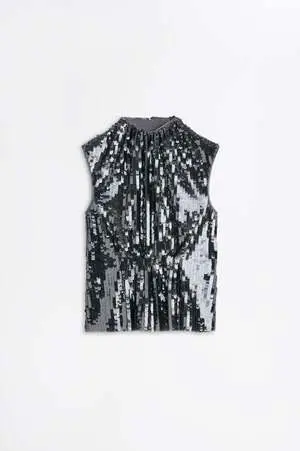 Scanlan Theodore Sequin Drape Gather Neck Top