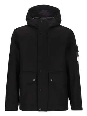 Stone Island Cloth Hooded Coat - Black