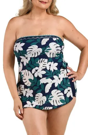 MAXINE OF HOLLYWOOD Canopy Blooms One-piece Sarong Swimsuit - Blue/green Multi