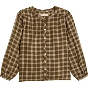 Marine Layer Millie Plaid Wool Blend Top - Olive Plaid