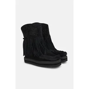ALMA EN PENA Fur Fringed Bootie - Black