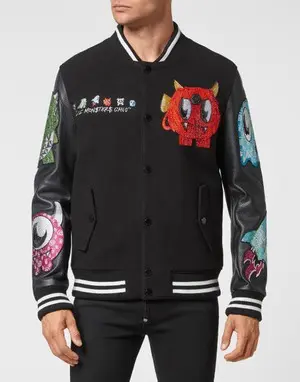 Philipp Plein Varsity Bomber Monsters With Crystals - Black