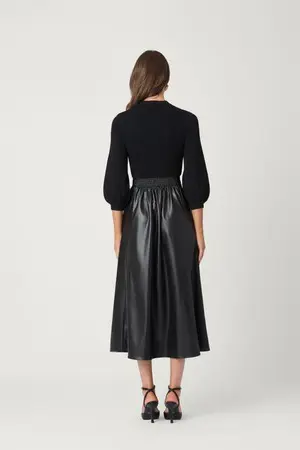 Shoshanna Leather Knit Mixed Media Aspen Dress