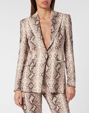 Philipp Plein Satin Slim Fit Blazer Pitone - Beige