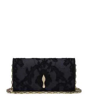 CHRISTIAN LOUBOUTIN Bettina Crepe Satin Lace Clutch Bag - Black
