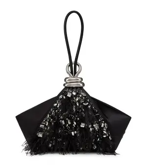 CHRISTIAN LOUBOUTIN Sabrina Pouch Small Crepe Satin Birdie Clutch Bag - Black