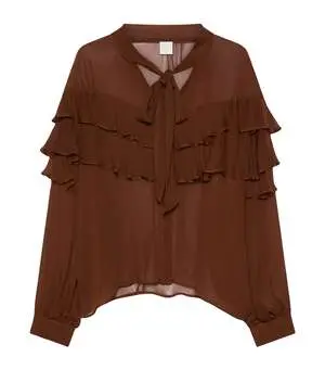 Marella Ruffle Pussybow Blouse - Beige