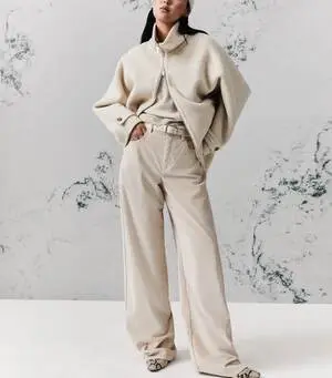Marella Corduroy Wide-leg Trousers - Beige
