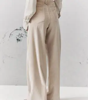Marella Corduroy Wide-leg Trousers - Beige