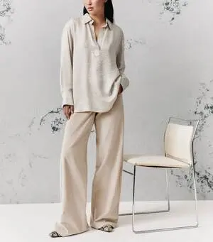 Marella Corduroy Wide-leg Trousers - Beige