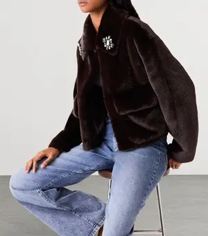 Maje Faux Fur Cropped Jacket - Brown