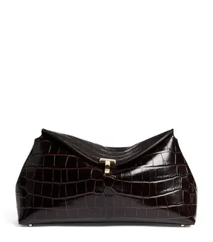 TOTEME Croc-embossed Leather T-lock Clutch Bag - Brown