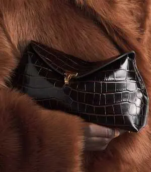 TOTEME Croc-embossed Leather T-lock Clutch Bag - Brown
