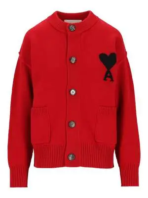 AMI Paris Wool De Coeur Cardigan - Red