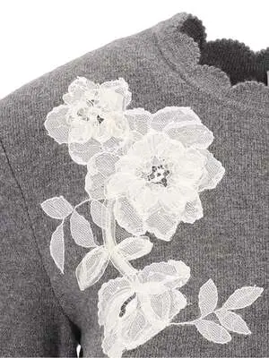 SELF-PORTRAIT Knit Cardigan With Lace Flowers
