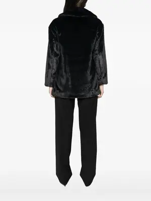 Herno Peacoat In Faux Fur With Beaver Effect - Black
