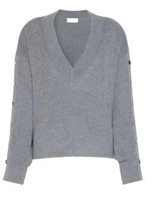 Sportmax Oversized Wool Sweater With Buttons - Grey