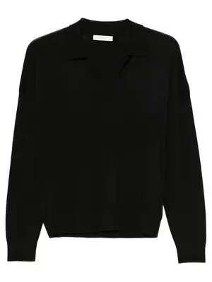 ZANONE V-neck Polo Shirt In Wide Fit Flexwool - Black