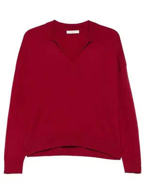 ZANONE V-neck Polo Shirt Wide Fit In Flexwool - Red
