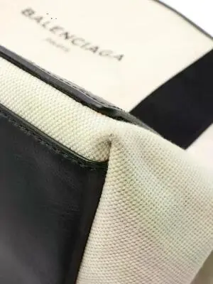Balenciaga 2000s S Navy Cabas Leather-trim Tote Bag