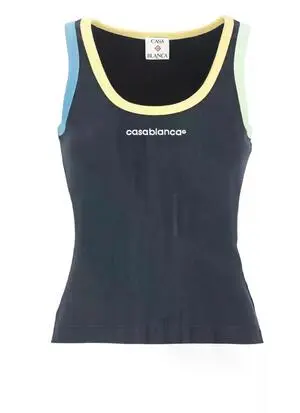 Casablanca Ribbed-knit Logo-embroidered Top - Blue