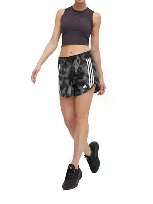 Adidas Own The Run 3-stripes Allover Print Shorts - Black