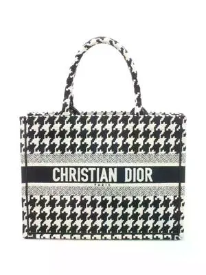 Dior 2010s Medium Book Tote Houndstooth Tote Bag