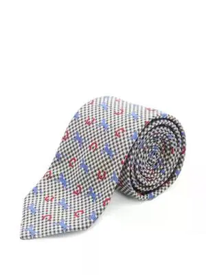 Hermès 2010s Horse-print Silk Tie Black