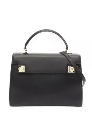 FERRAGAMO 2010s Gancini Leather Handbag - Black