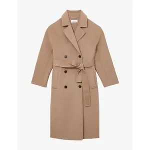 REISS Marina Double-breasted Wool-blend Coat 14 Camel