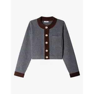 Sandro Suede-panel Wool And Cashmere-blend Cardigan - Grey