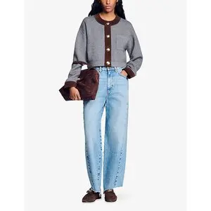 Sandro Suede-panel Wool And Cashmere-blend Cardigan