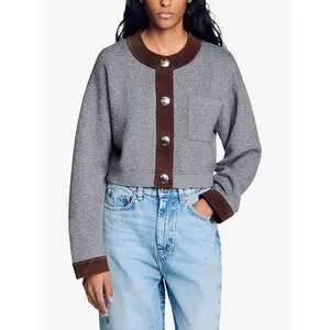 Sandro Suede-panel Wool And Cashmere-blend Cardigan