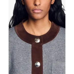 Sandro Suede-panel Wool And Cashmere-blend Cardigan