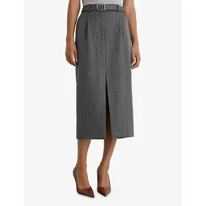 REISS Astrid Pinstriped Wool Midi Skirt