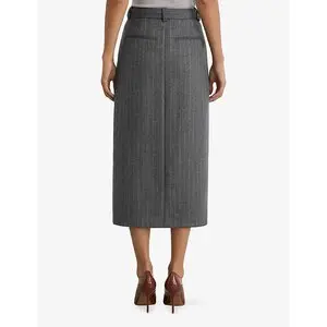 REISS Astrid Pinstriped Wool Midi Skirt