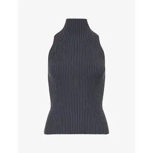 Alaïa Ribbed Halterneck Wool-blend Top - Gris Bleu