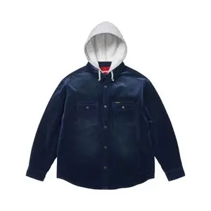 Supreme Quilted Lined Hooded Velvet Snap Shirt 'navy - Blue