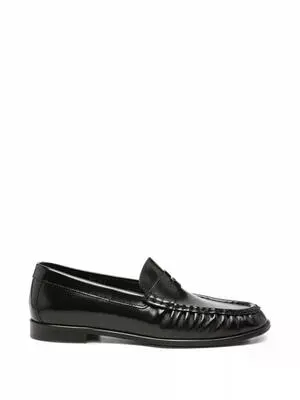 POEVE Penny-slot Ruched Loafers - Black