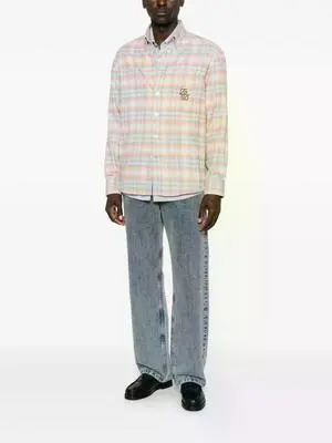 Drole De Monsieur Check-pattern Embroidered-logo Shirt - Orange