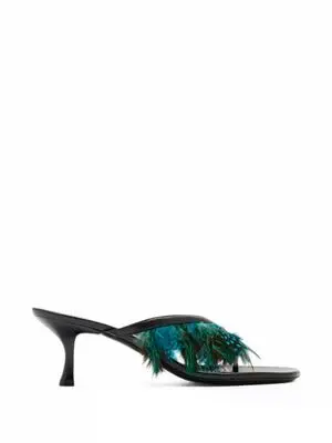 Staud Freja Feather-trim Sandals - Black