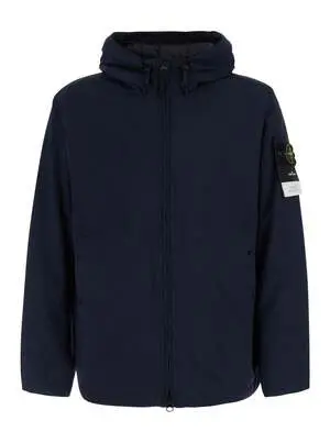 Stone Island Tech Tech Fabric Hooded Logo Sleeve Jacket - Blu
