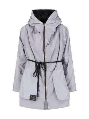 KIMONO RAIN Hooded Belted Rain Jacket - Grey
